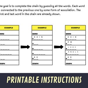 WORD CHAIN Game, Chain Reaction Printable Game, Word Game, Quiz, Party ...