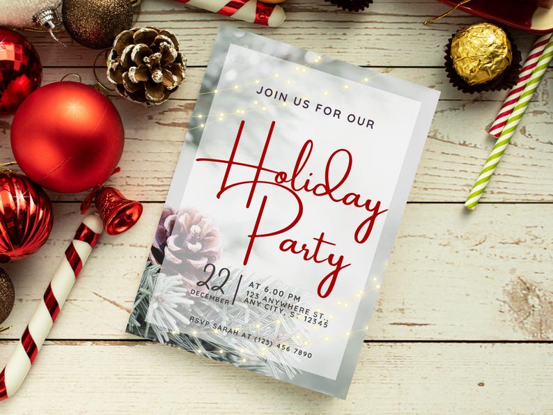 Editable Holiday Party Invitation Template, Christmas Party Invite ...