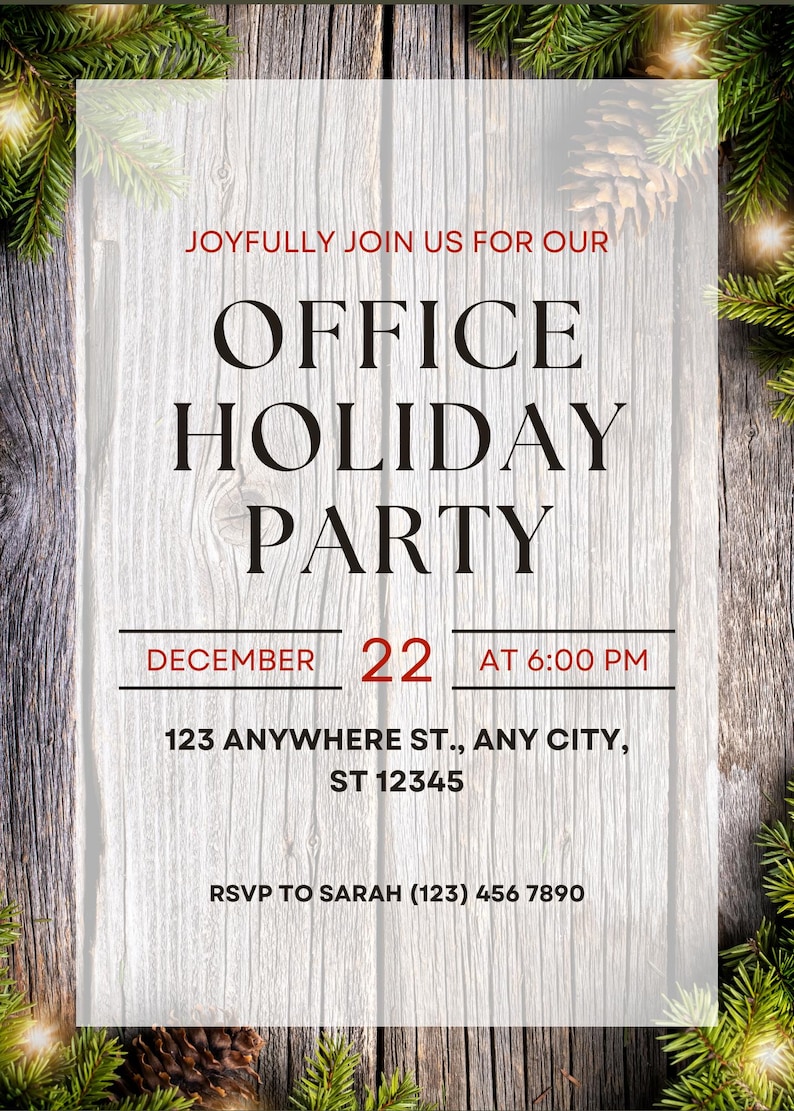 Editable Office Holiday Party Invitation Template, Work Christmas Party ...