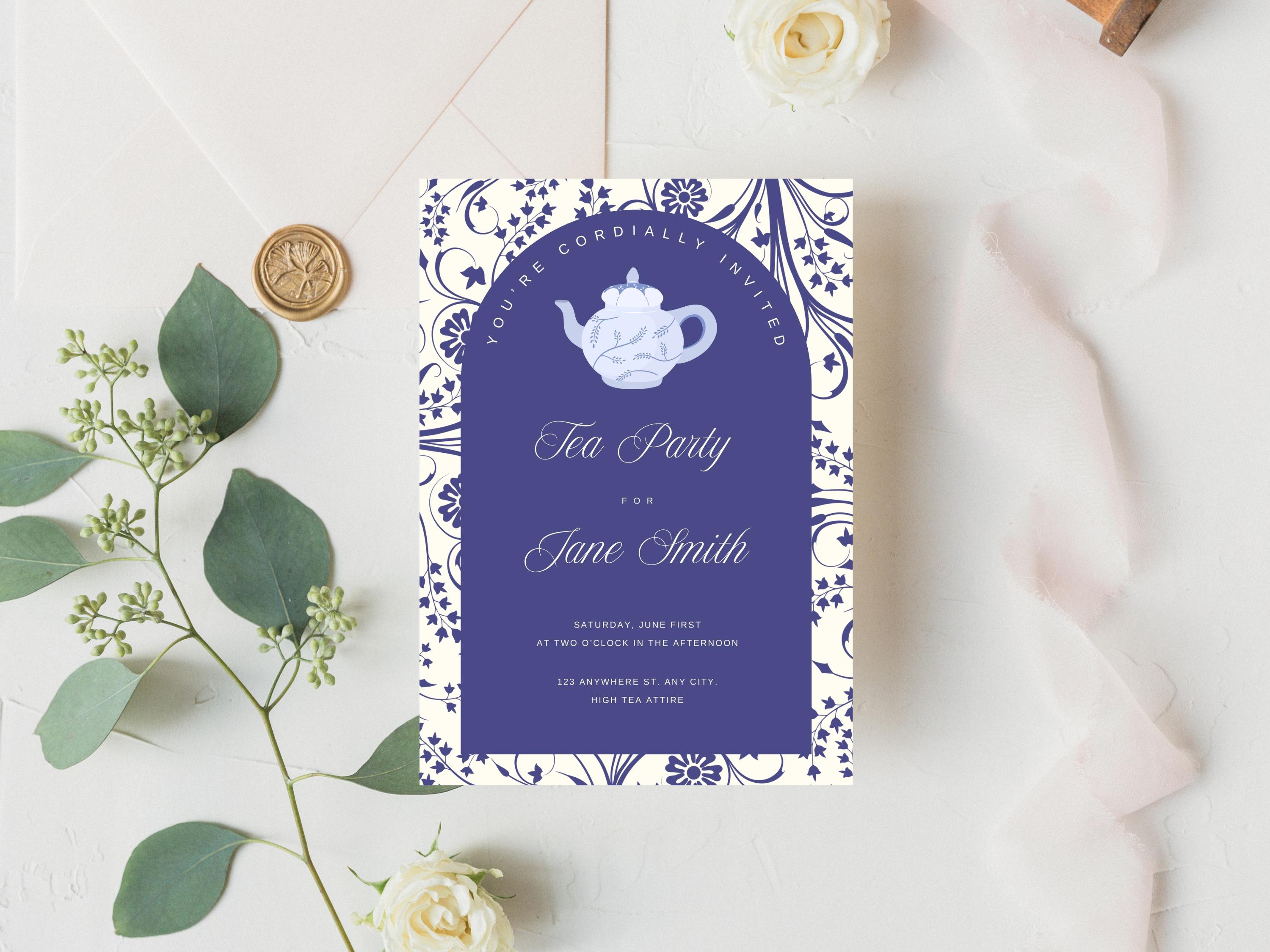 Tea Party Invitation Template, Garden Party Invite, Electronic or ...