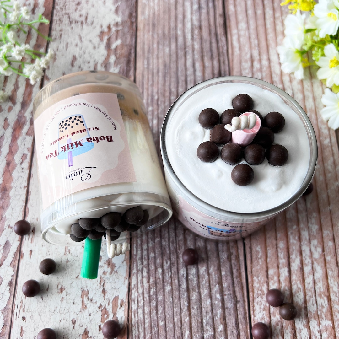 Bubble Milk Tea Candle Soy Wax Dessert Candle Gift Handmade Candle Boba ...