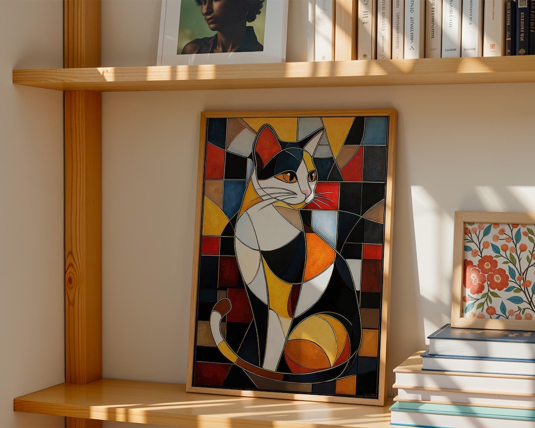 Cubist Cat Wall Art, Abstract Geometric Animal Poster - Etsy
