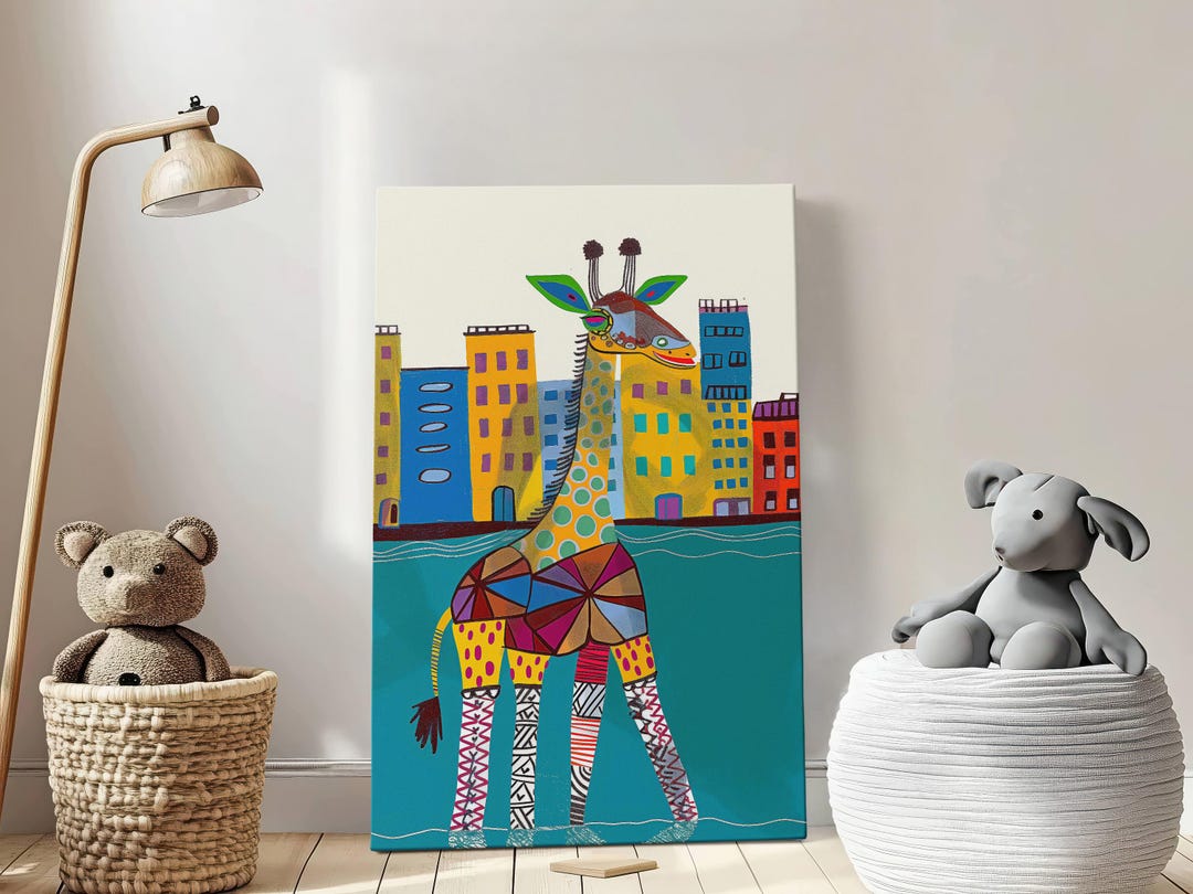 Abstract Giraffe, Cartoon Wall Art Ll Canvas-print-framed - Etsy