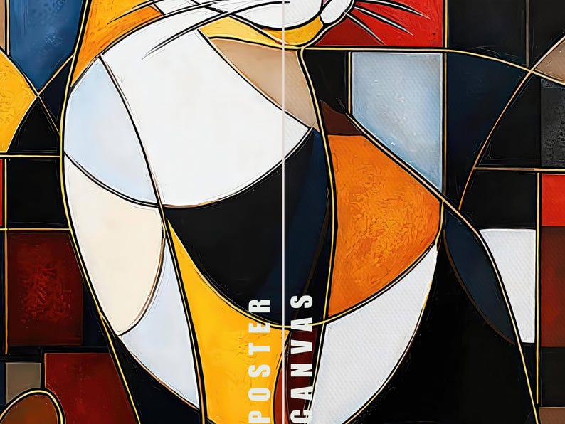 Cubist Cat Wall Art, Abstract Geometric Animal Poster - Etsy