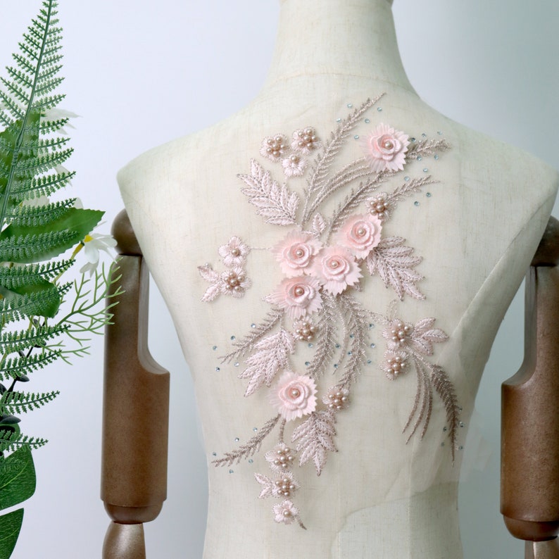 Pink Beaded Flowers Applique,3d Flower Motifs Lace, White Floral ...