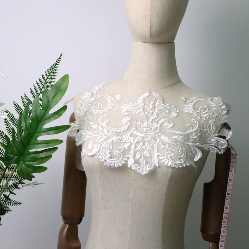 White Collar Wedding Dress Appliquewhite Lace Embroidery Applique ...
