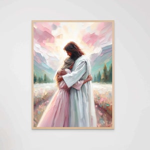Calming Embrace, Modern Christian Art, Jesus Hugs Girl, Jesus and Woman ...