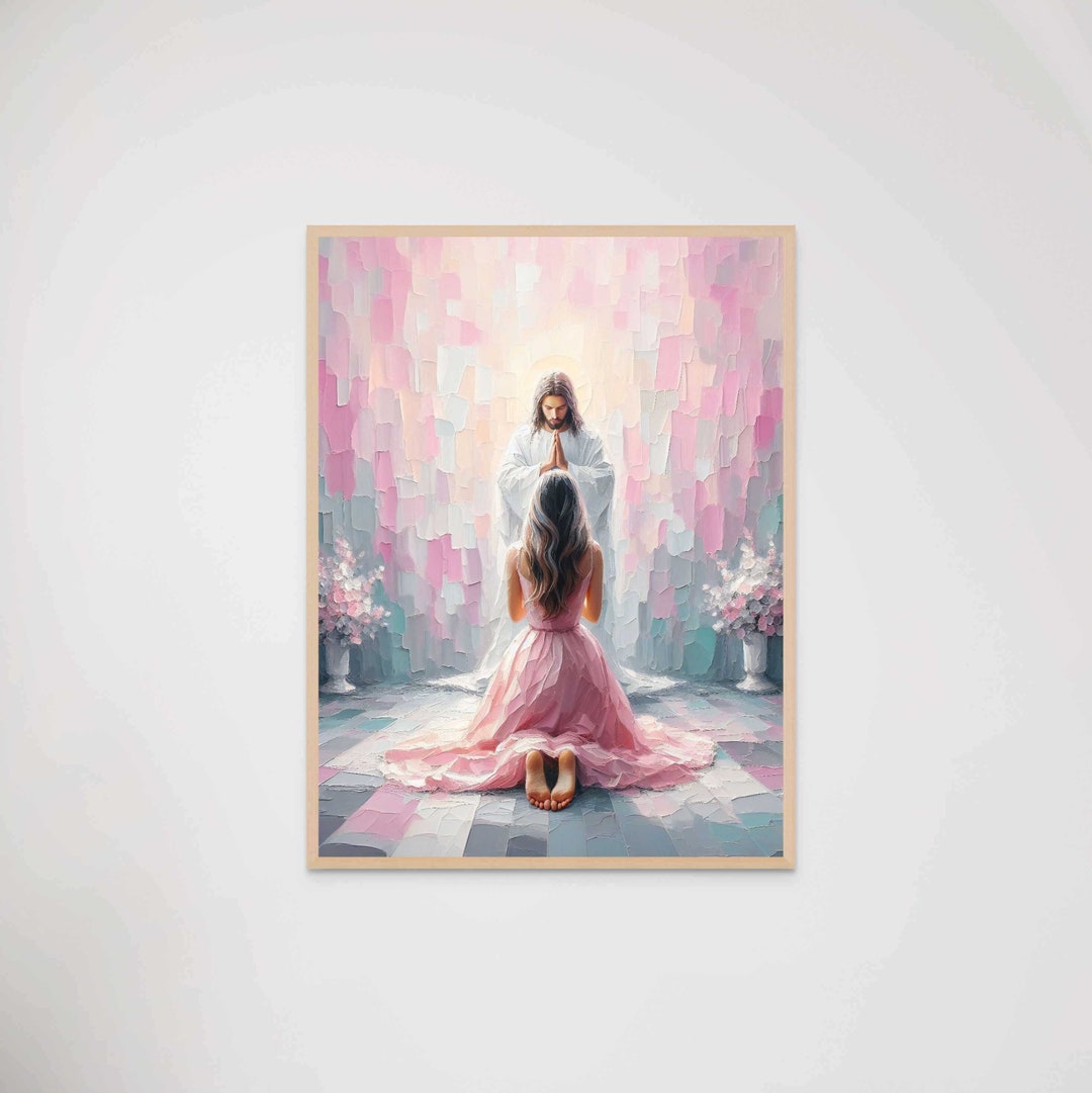 Pray With Jesus, Christian Painting, Jesus and Girl Praying, Jesus Wall ...
