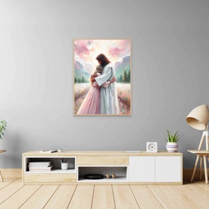 Calming Embrace, Modern Christian Art, Jesus Hugs Girl, Jesus and Woman ...