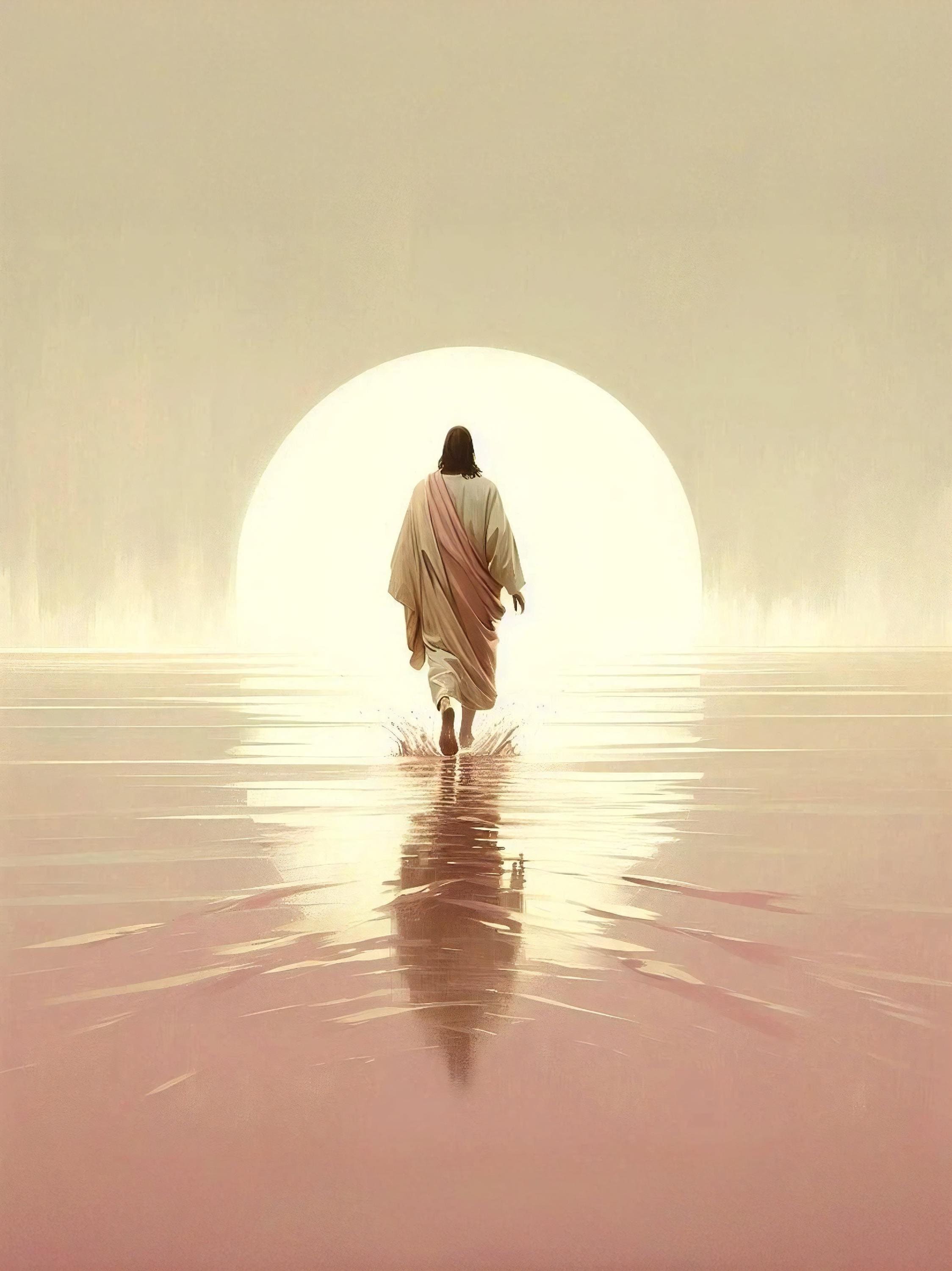 Jesus Walking on Water, Minimalistic Christian Art, Christian Japandi ...