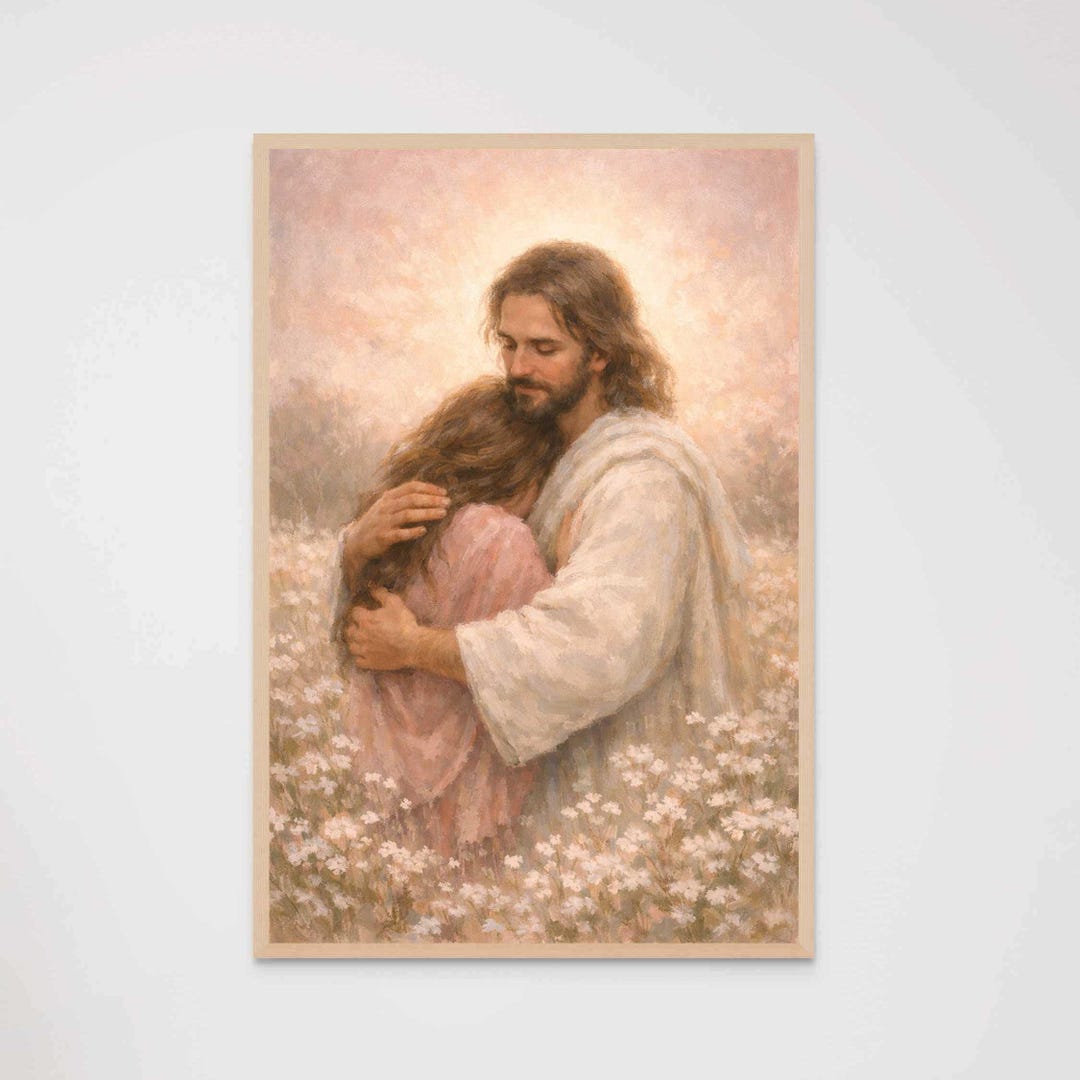 In His Embrace, Christian Wall Art, Jesus Hugging Girl, Jesus Painting ...