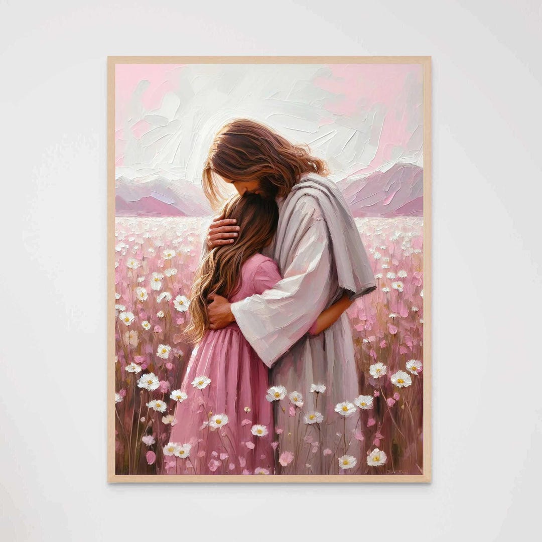 His Promise, Christian Art, Jesus Hugging Girl Art, Christian Painting ...