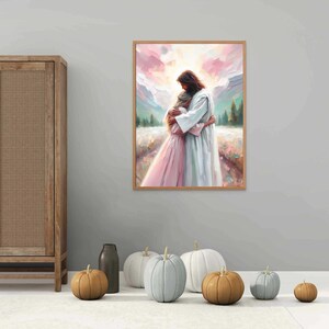 Calming Embrace, Modern Christian Art, Jesus Hugs Girl, Jesus and Woman ...