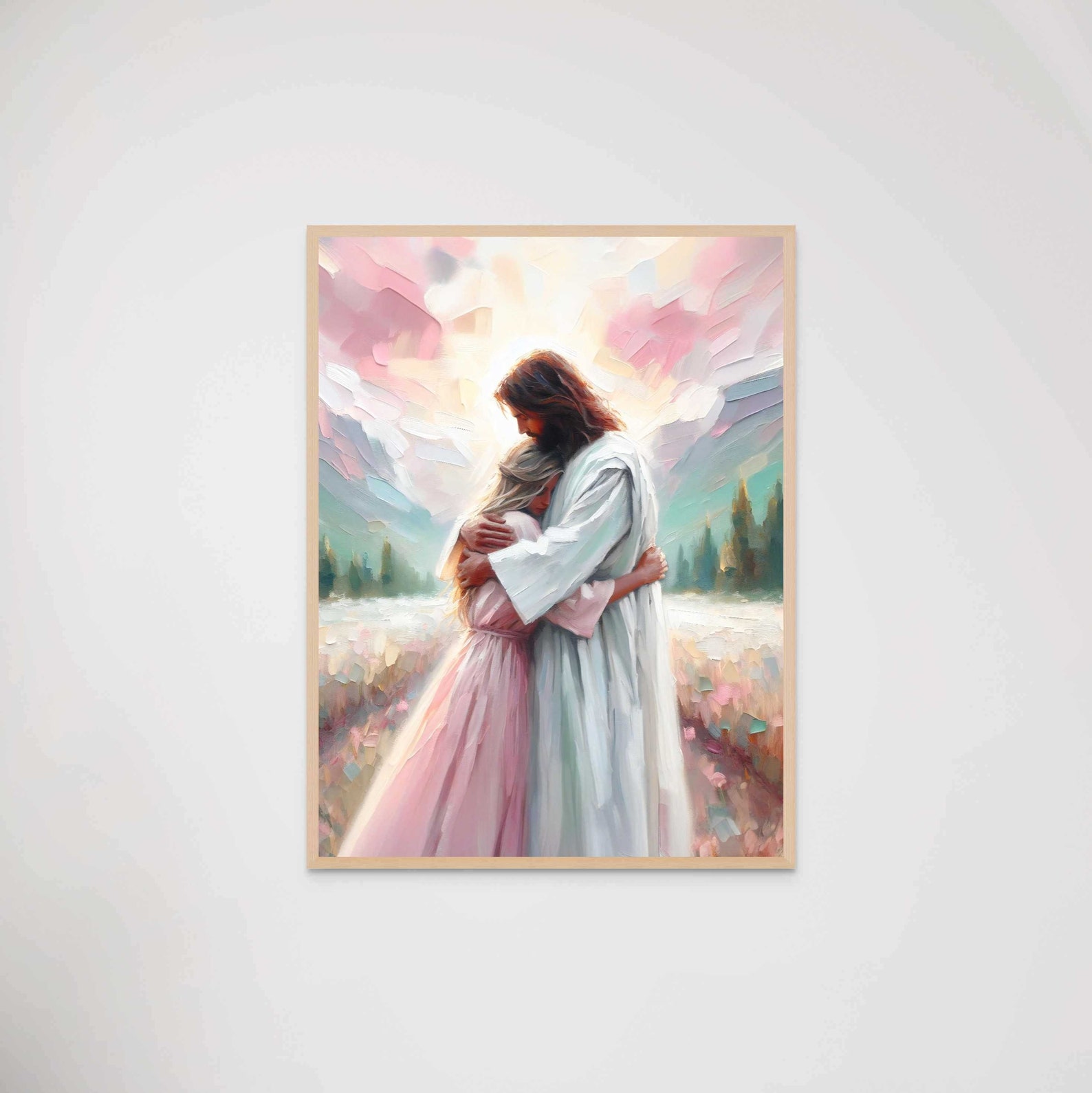Calming Embrace, Modern Christian Art, Jesus Hugs Girl, Jesus and Woman ...