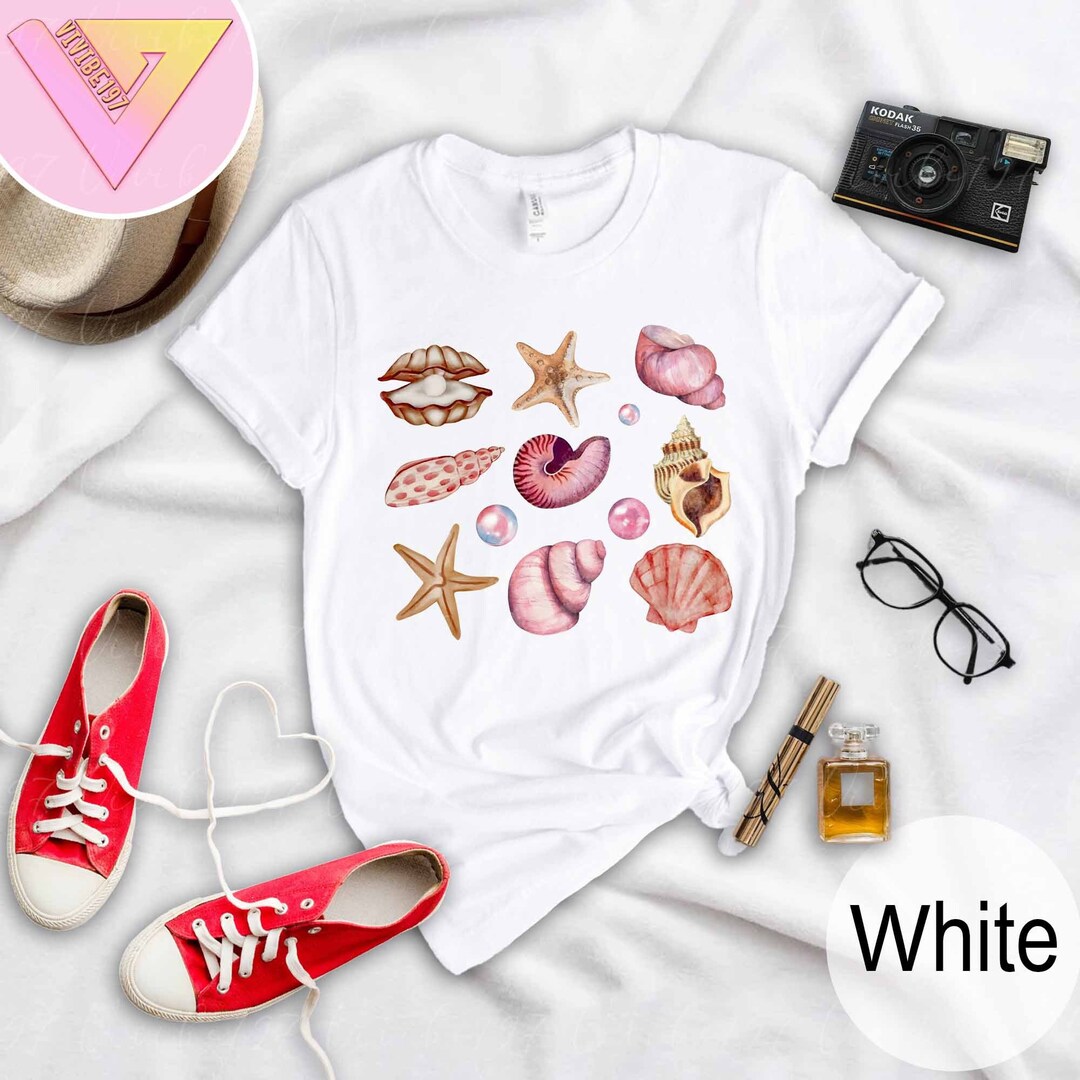 Seashell T-shirt, Colorful Beach Day Shirt, Shell Lover Vacation Shirt ...