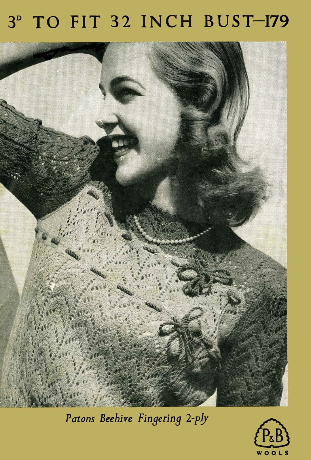Vintage Ladies Jumper, 32 Bust, 2ply, Knitting Pattern 40s PDF P&B 179 ...