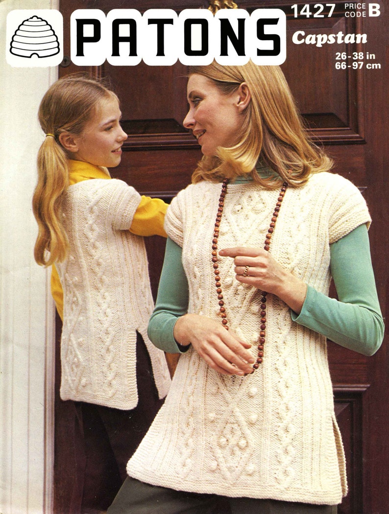 Vintage Aran Tunic Knitting Pattern: Ladies & Girls, 26-38" Chest (PDF ...