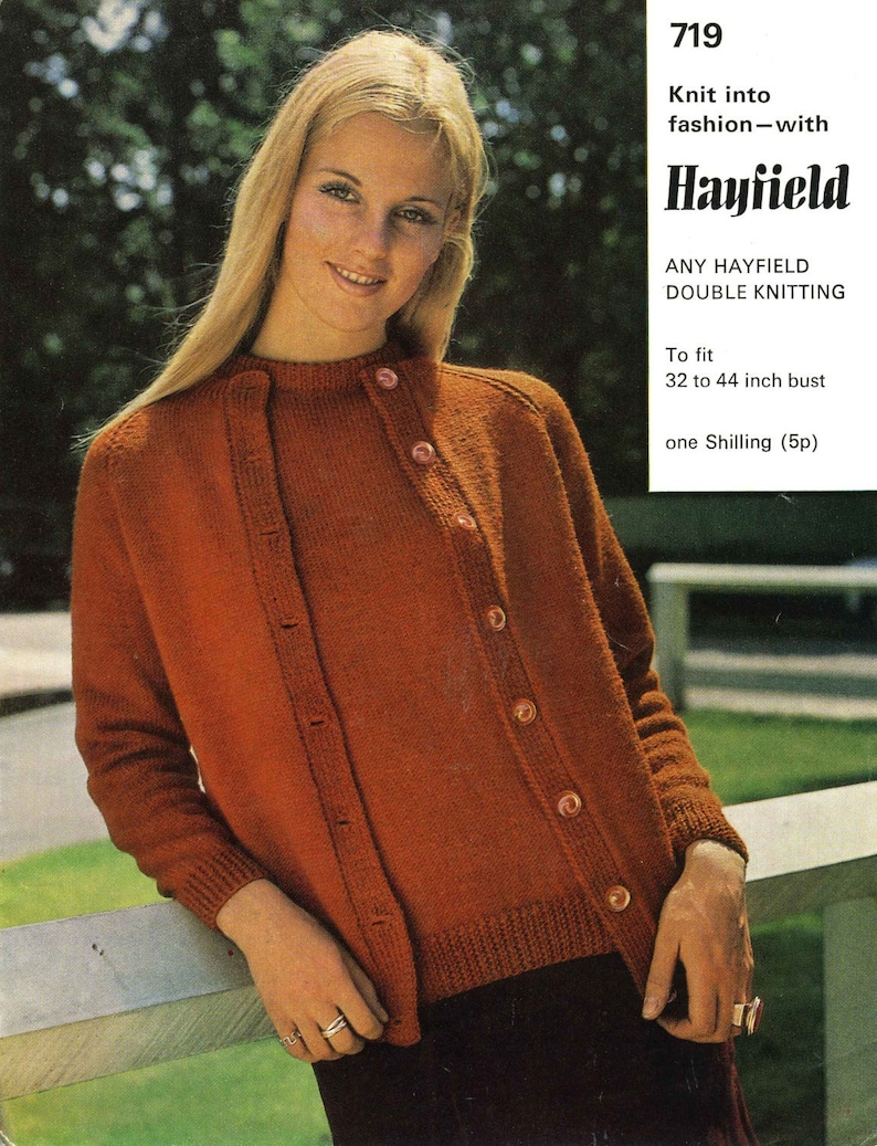 Vintage 70s Twin Set Knitting Pattern: Hayfield Cardigan & Jumper (32 ...