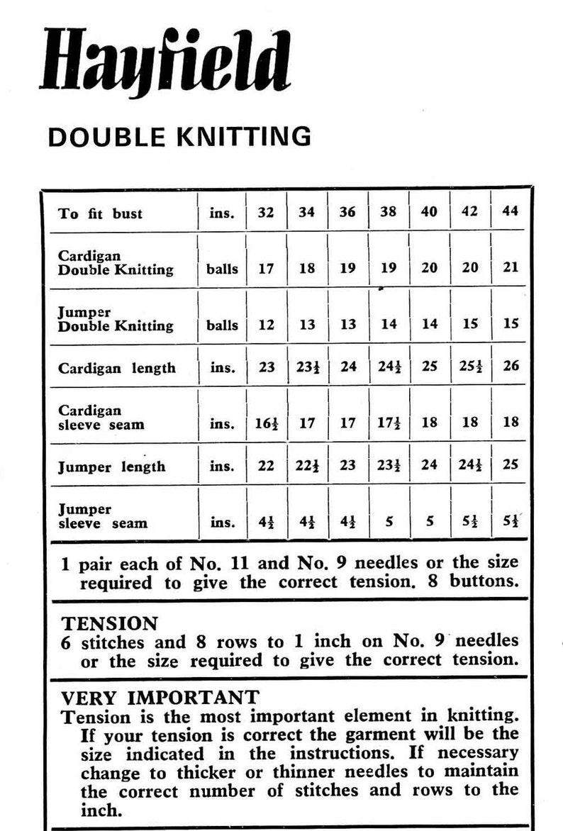 Vintage 70s Twin Set Knitting Pattern: Hayfield Cardigan & Jumper (32 ...