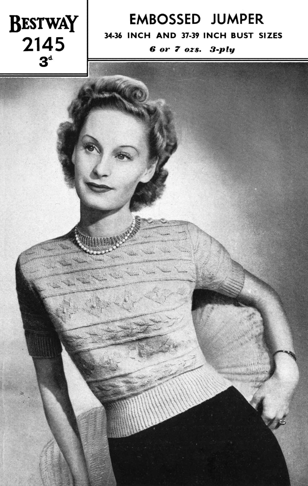 Vintage Ladies Embossed Jumper, 34"-36" and 37"-39" Bust, 3ply ...