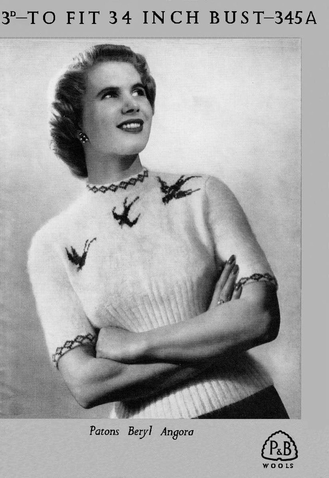 Vintage Ladies Jumper Knitting Pattern: Blue Bird Motif, 34" Bust (PDF ...