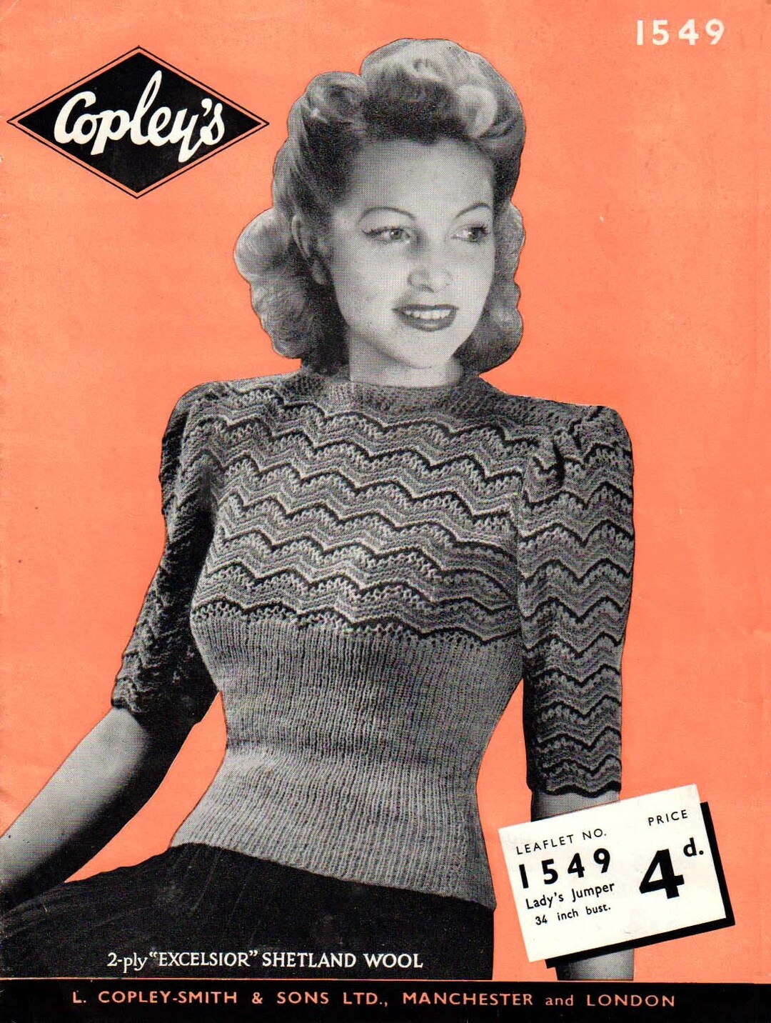 Vintage Ladies Jumper, 34" Bust, 2ply, Knitting Pattern, 40s (PDF ...