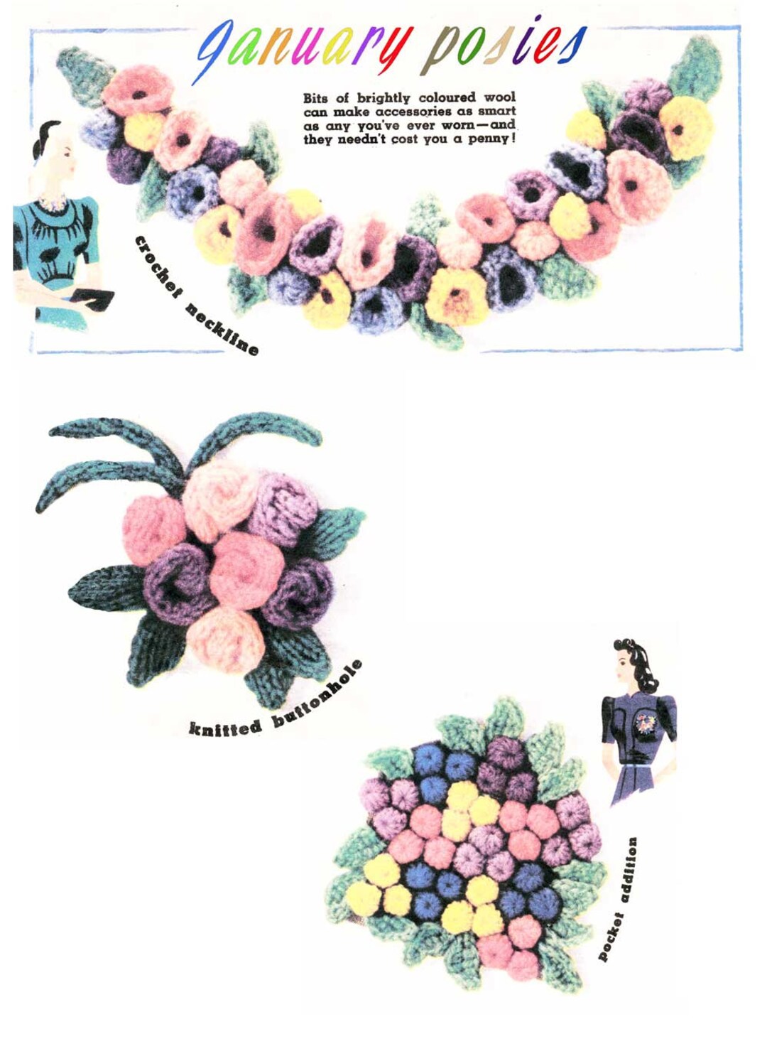 Vintage Style Craft, January Posies / Corsage, Knitting Pattern and ...