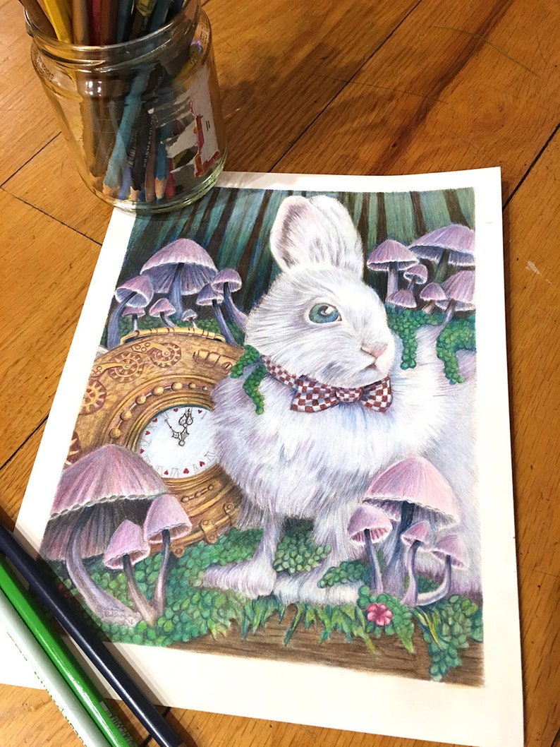 White Rabbit Coloring Page Grayscale Coloring Alice in - Etsy