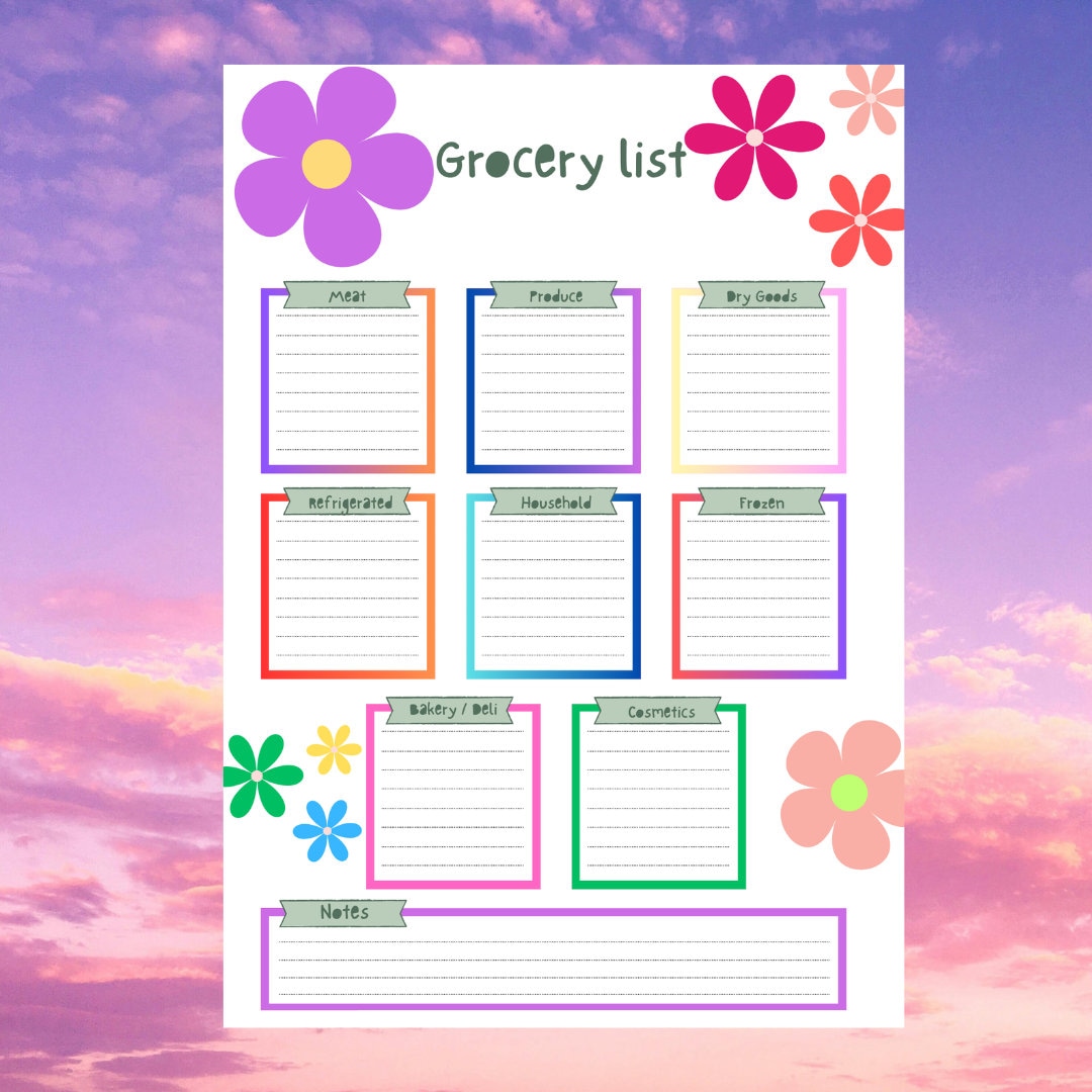 Printable Grocery Shopping List Cute Grocery List Essential Grocery ...