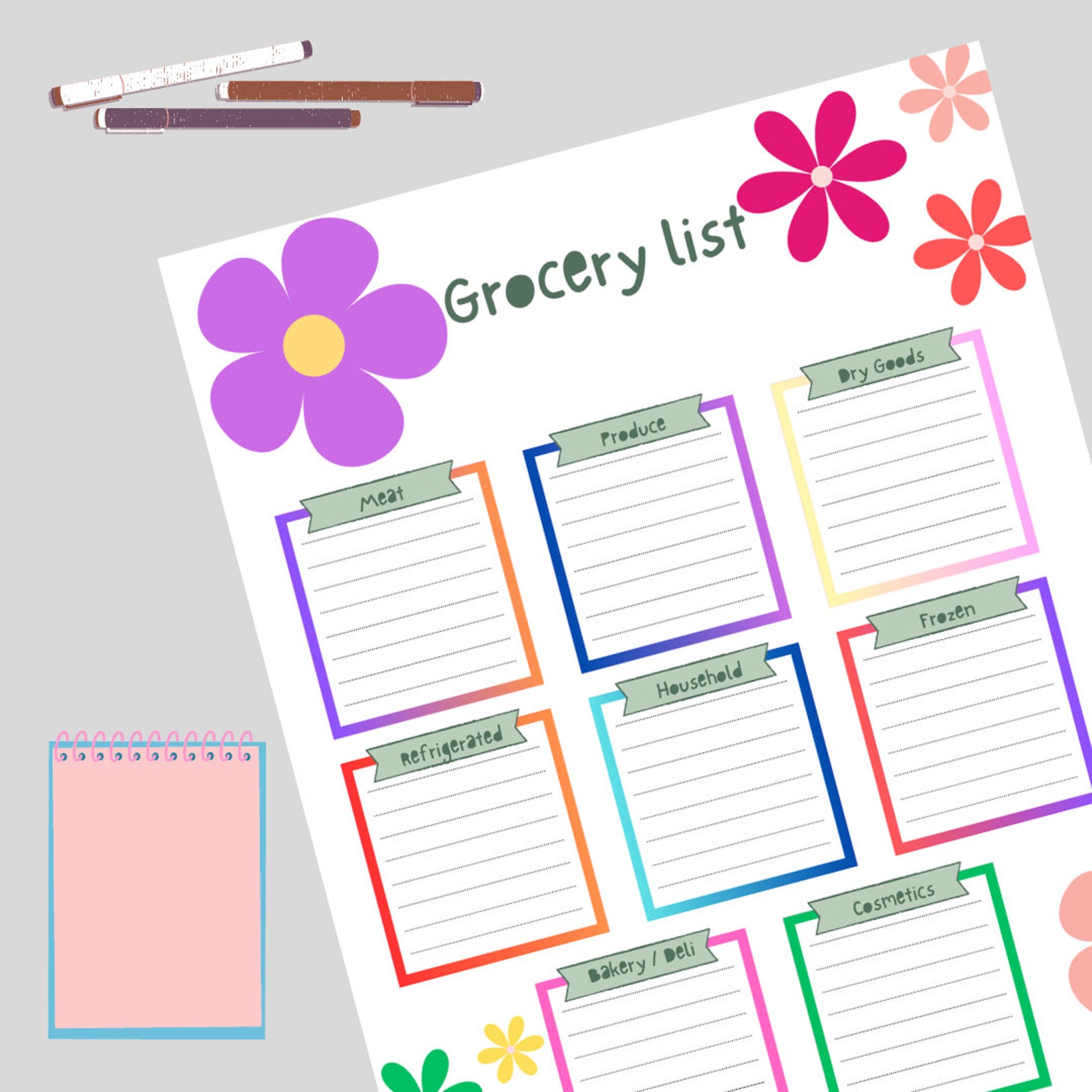 Printable Grocery Shopping List Cute Grocery List Essential Grocery ...