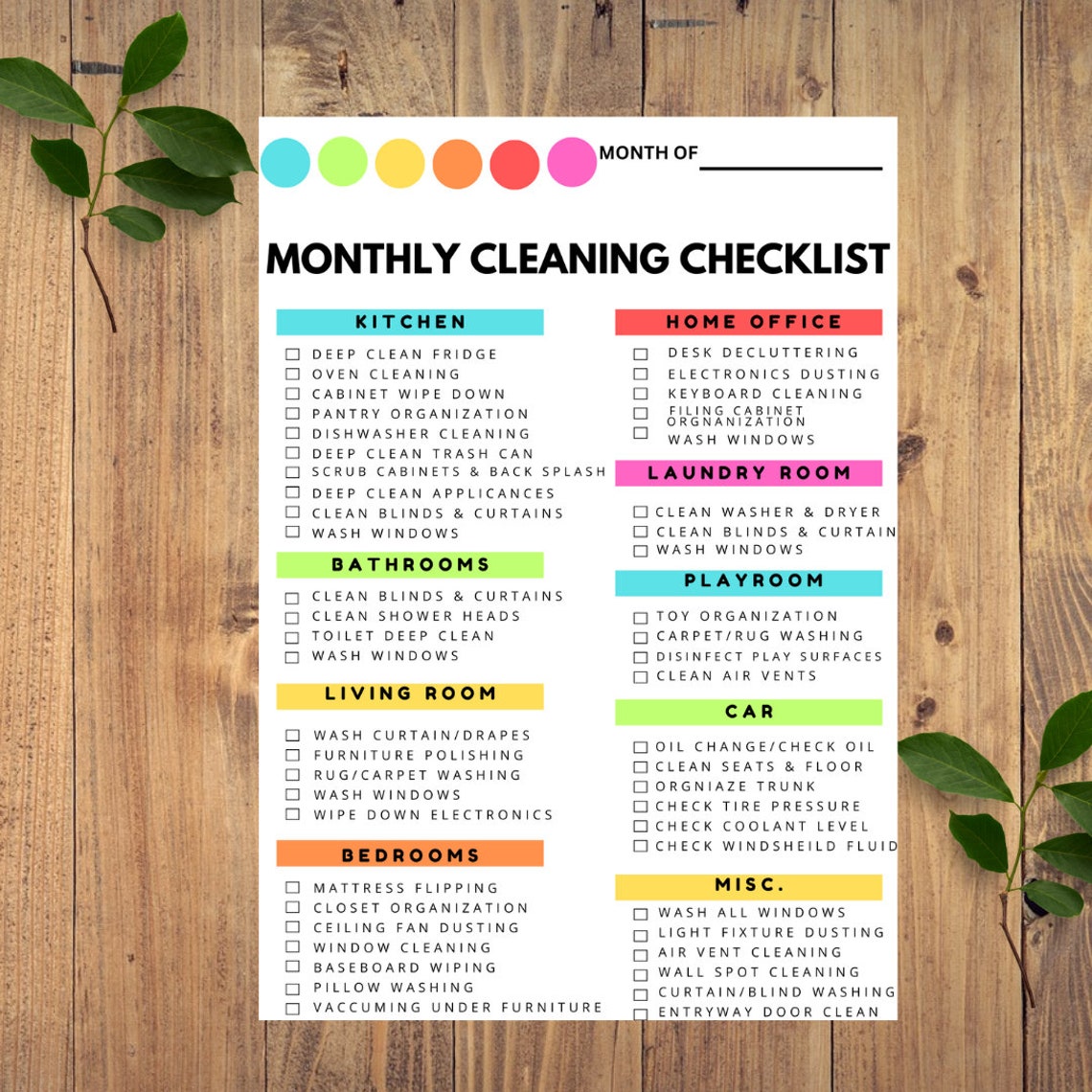 Cleaning Checklist Daily Cleaning Checklist Weekly Cleaning Checklist ...