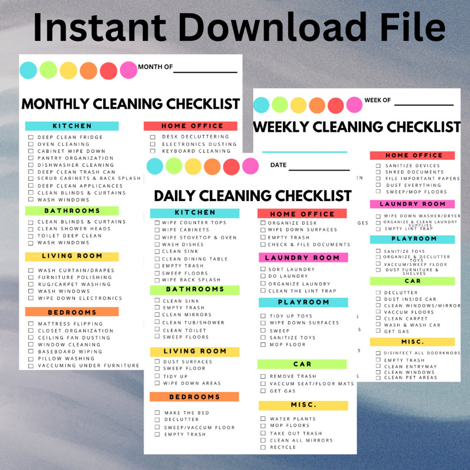 Cleaning Checklist Daily Cleaning Checklist Weekly Cleaning Checklist ...