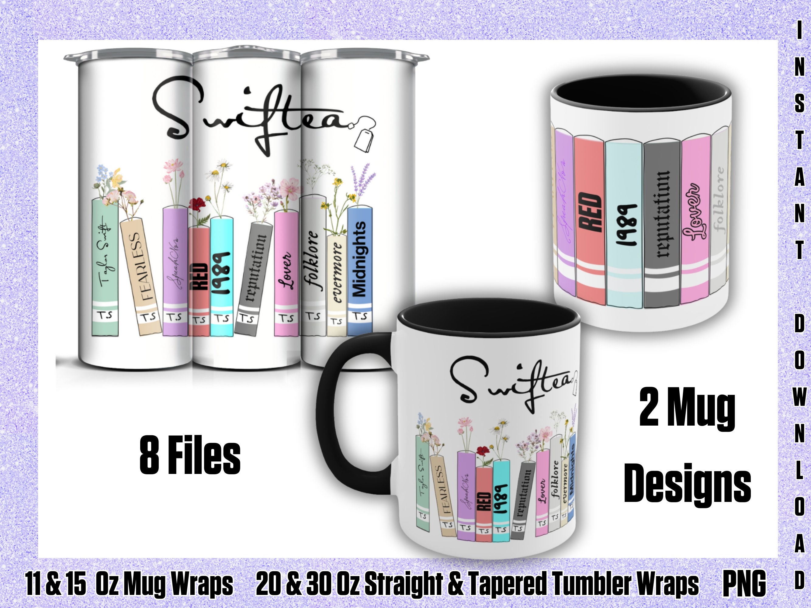 Swiftea Eras Album Titles Collection PNG Tumbler & Mug Bundle, Swiftie ...