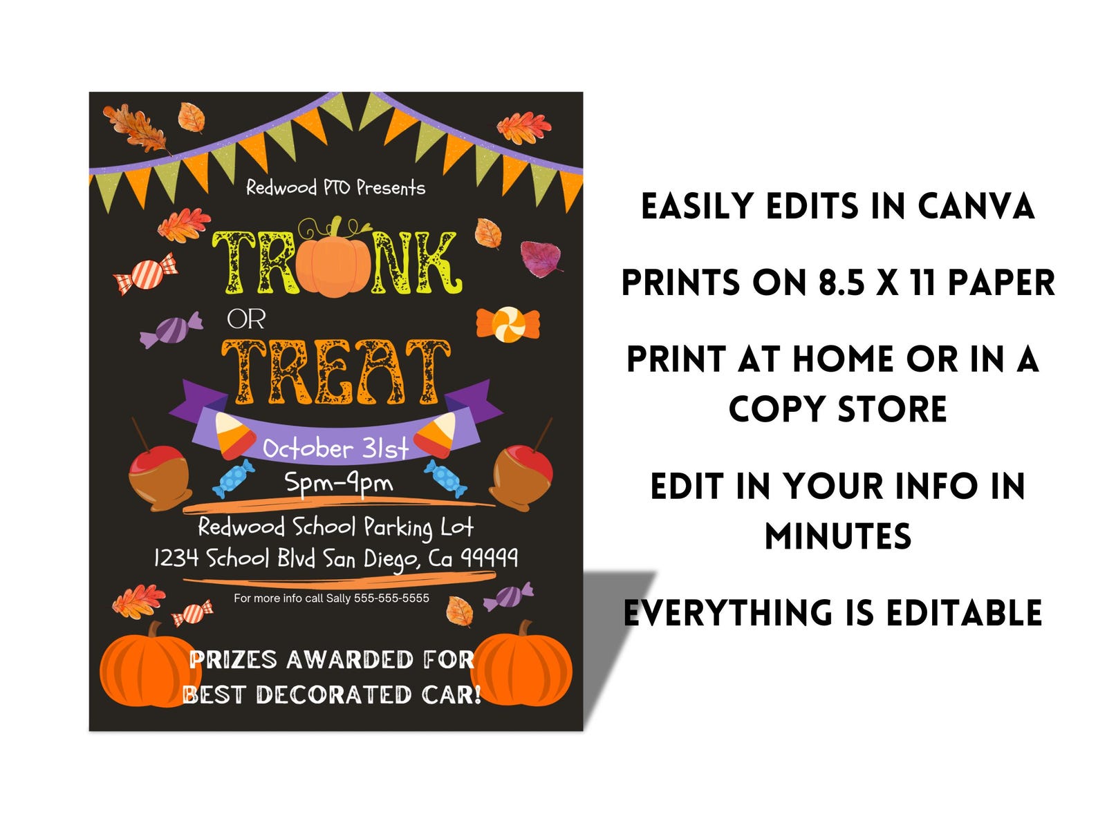Trunk or Treat Editable Flyer Template, Halloween Party, Trick or Treat ...