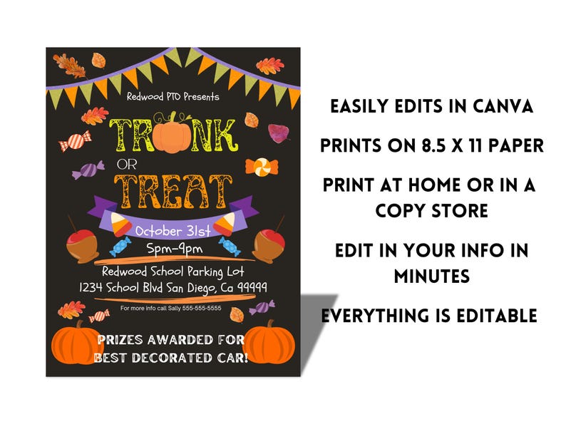 Trunk or Treat Editable Flyer Template, Halloween Party, Trick or Treat ...