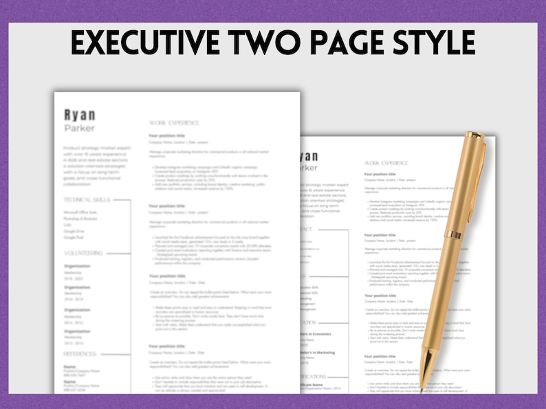 Executive Style Editable Resume Template, Easy Edit Resume Template - Etsy
