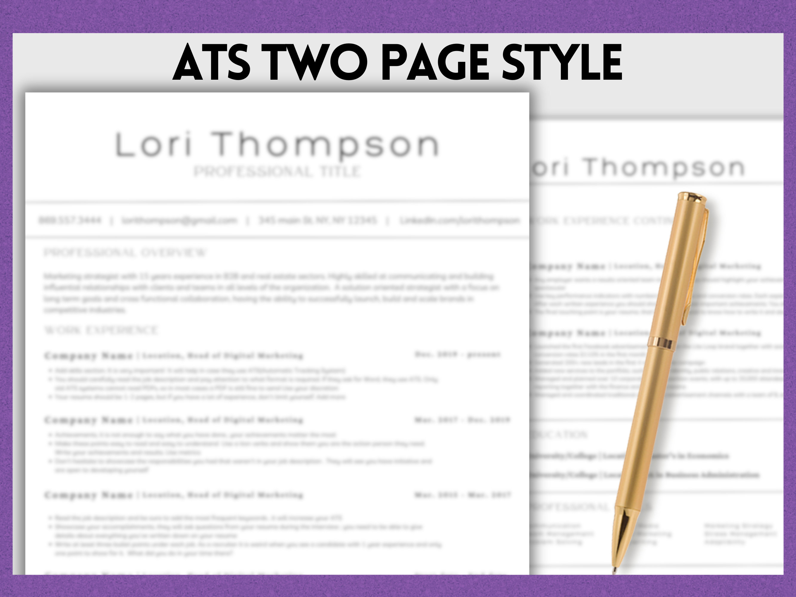 ATS Friendly Resume Template, Editable Canva Design - Etsy