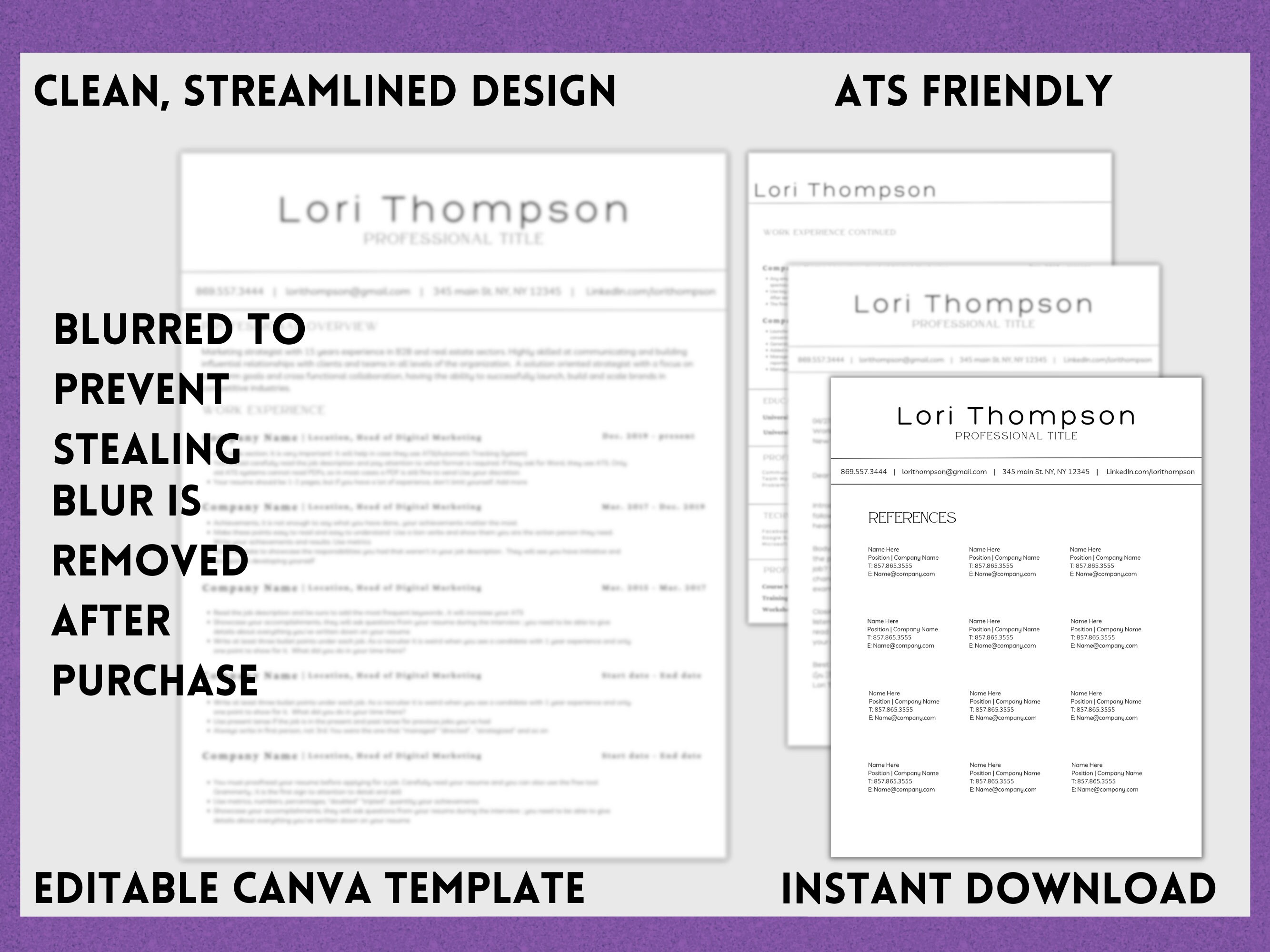 ATS Friendly Resume Template, Editable Canva Design - Etsy