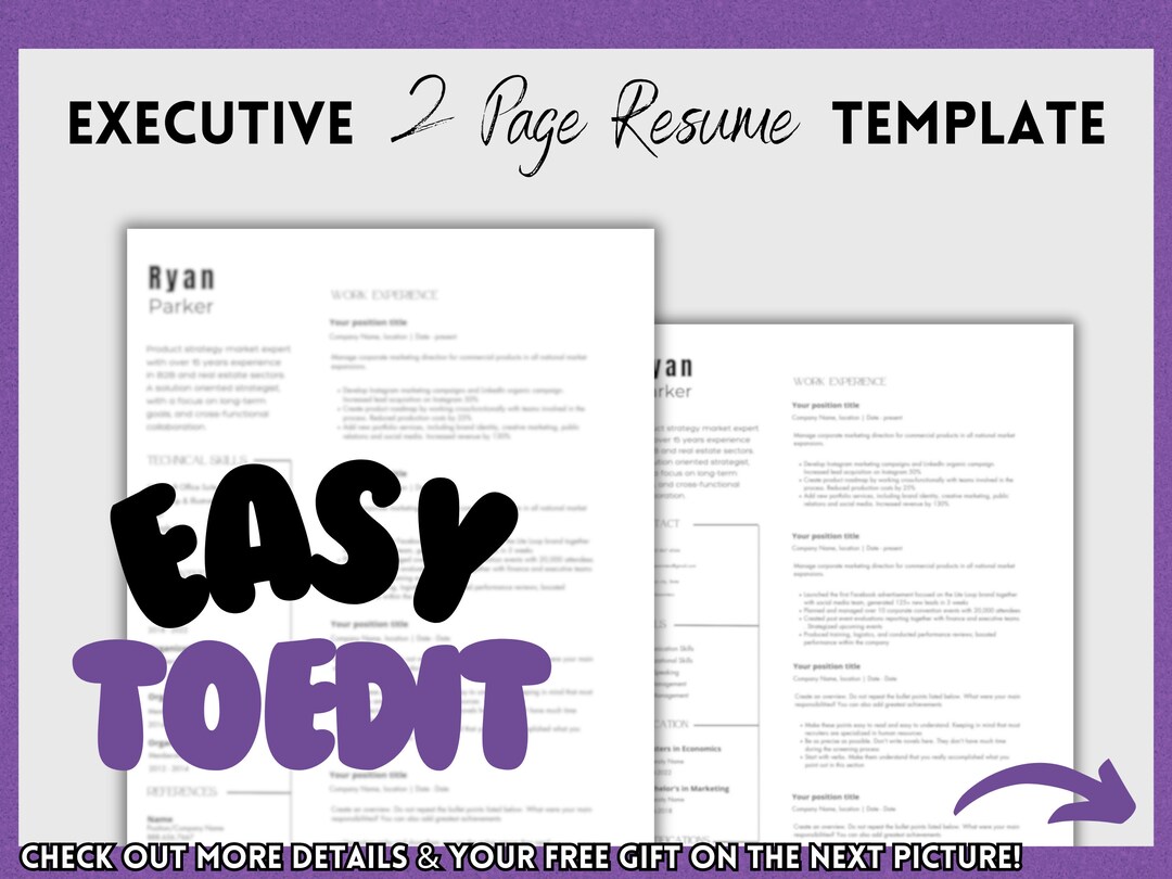 Executive Style Editable Resume Template, Easy Edit Resume Template - Etsy