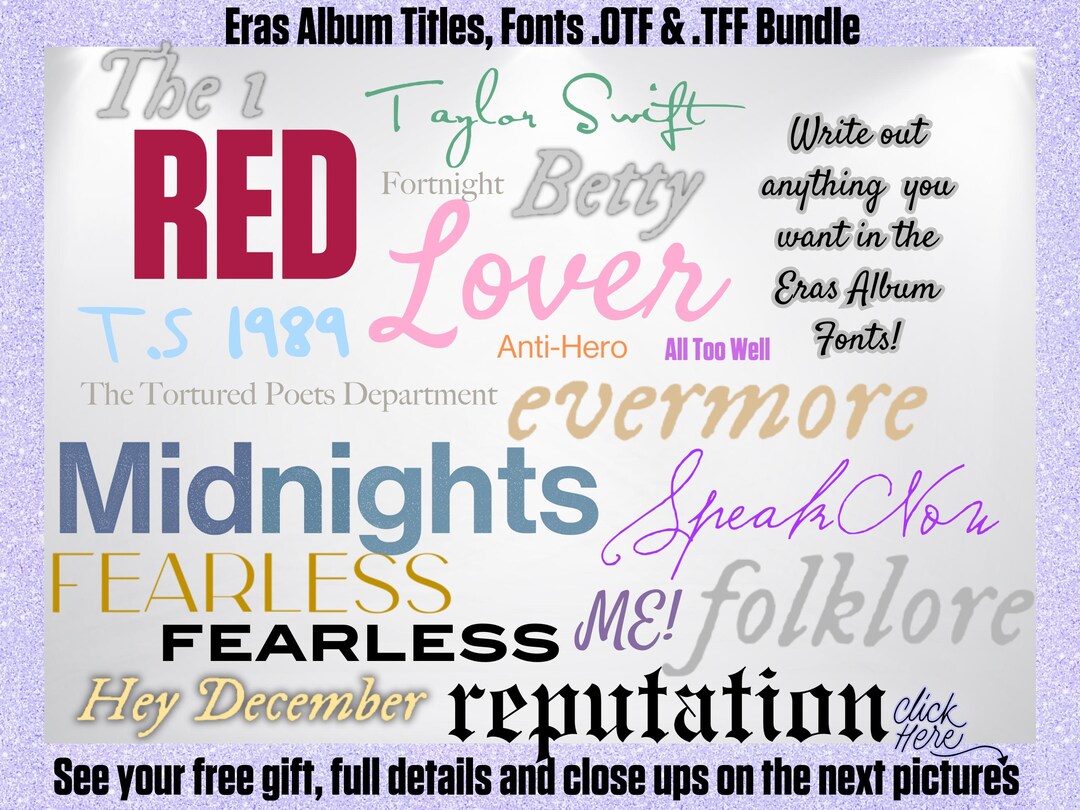 Eras Albums Font Bundle, OTF/TFF Fonts, Swiftie Merch - Etsy UK
