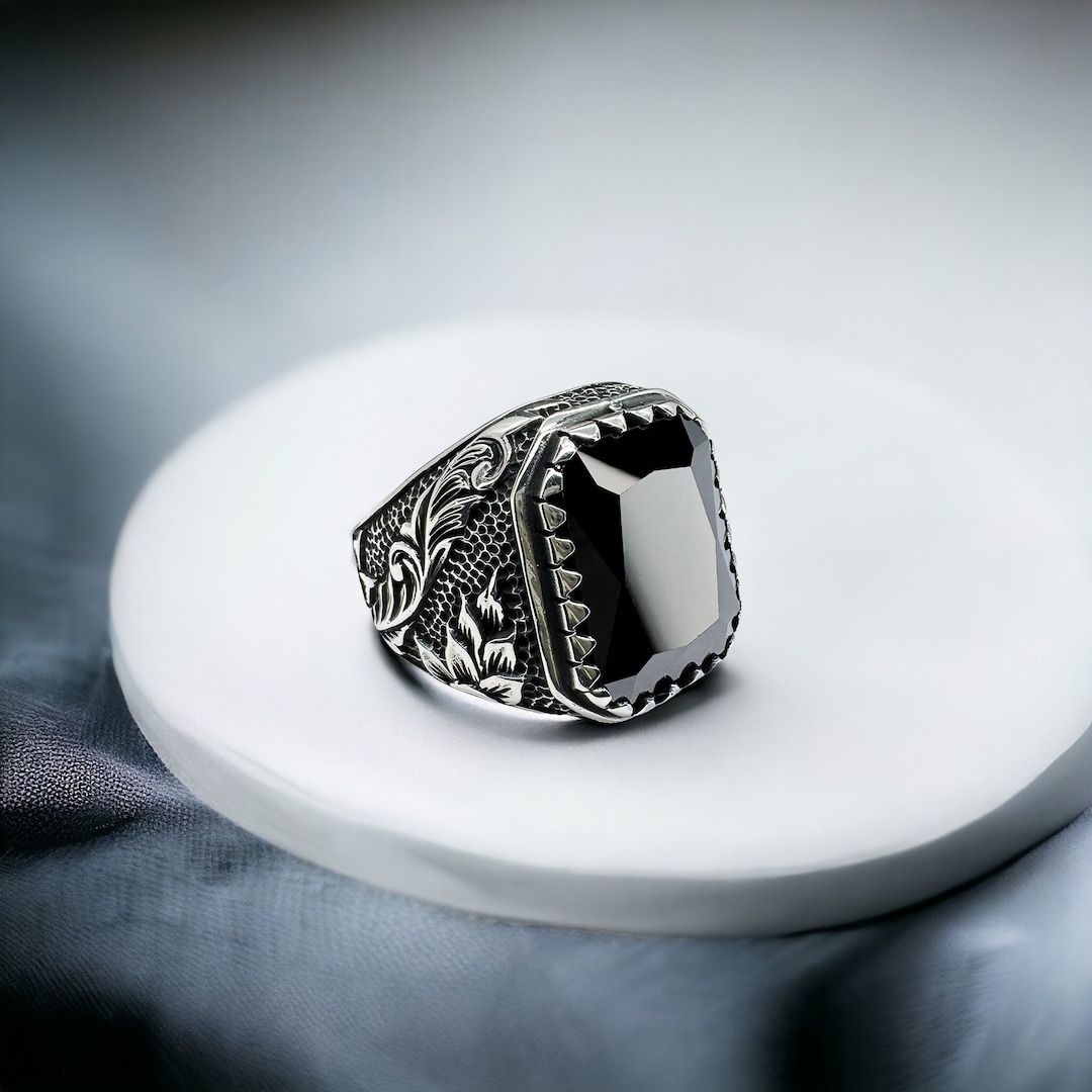 Handmade 925k Sterling Silver Black Gemstone Onyx Ring, Black Stone Men ...