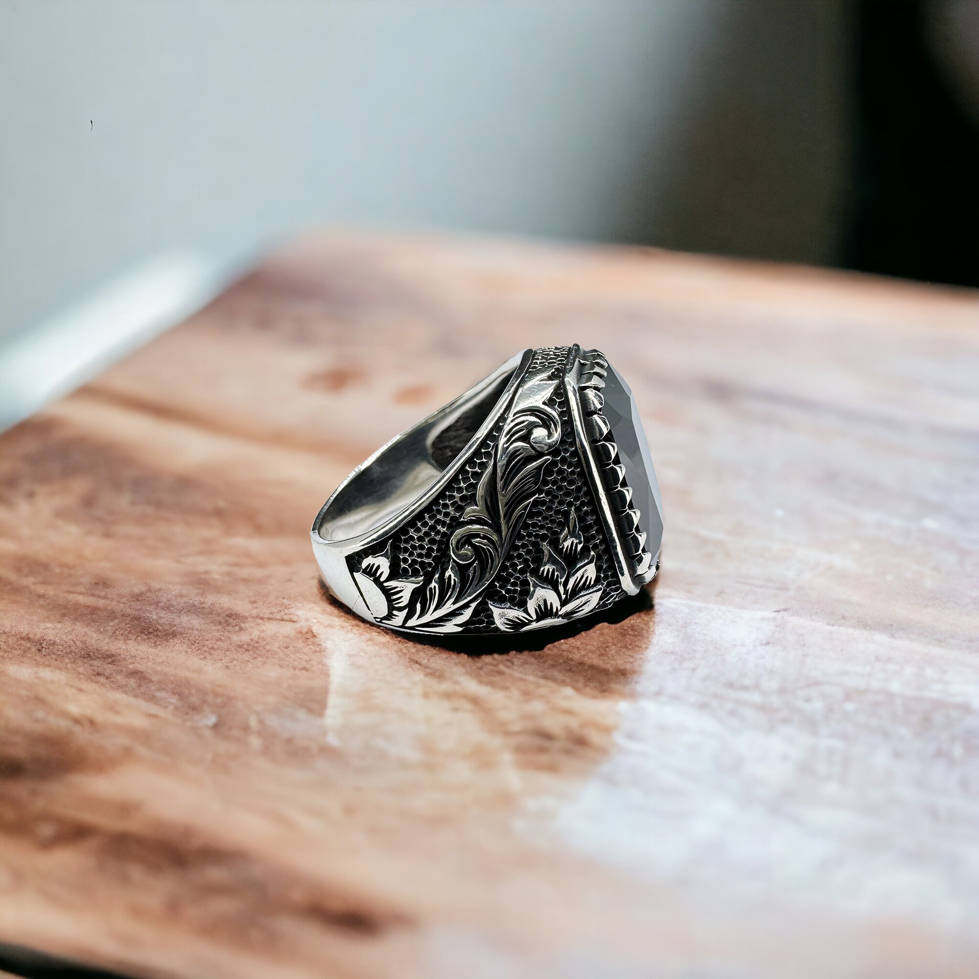 Handmade 925k Sterling Silver Black Gemstone Onyx Ring, Black Stone Men ...