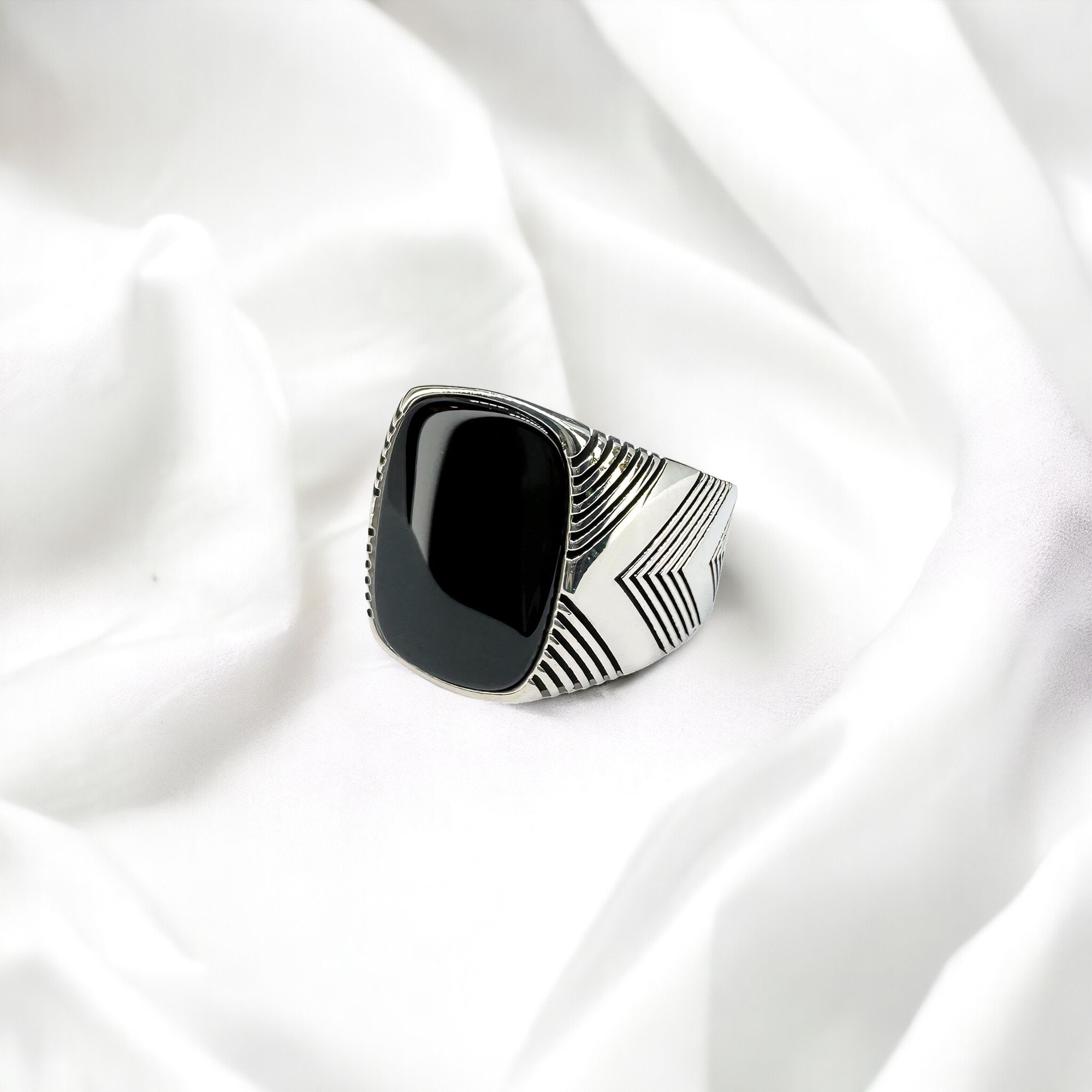 Black Stone Handmade Men Ring, Turkish Handmade Onyx Ring, Black Stone ...