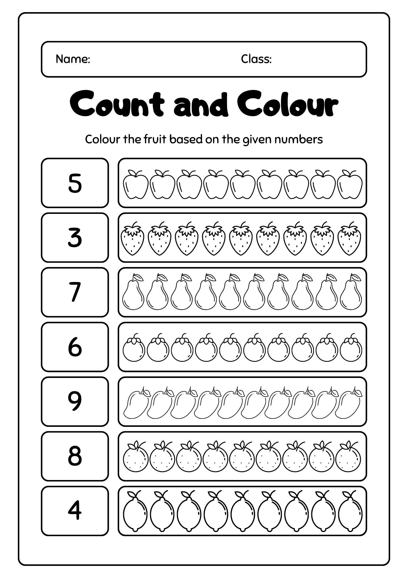 Count and Colour the Fruits - Etsy
