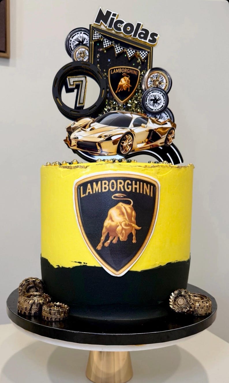 Personalized Lamborghini Cake Topper 3d Shaker Gold Sports Car Etsy