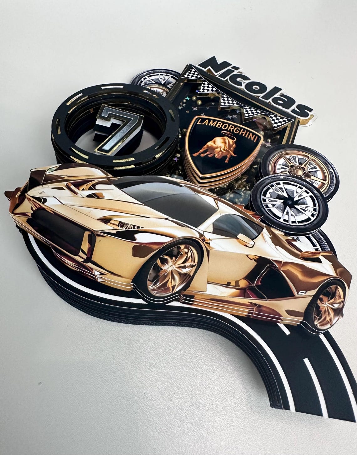 Personalized Lamborghini Cake Topper: 3D Shaker, Gold Sports Car - Etsy