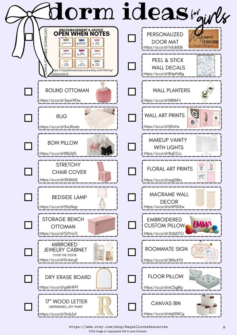 College Dorm Packing Checklists, Planners & More (PDF Download) - Etsy