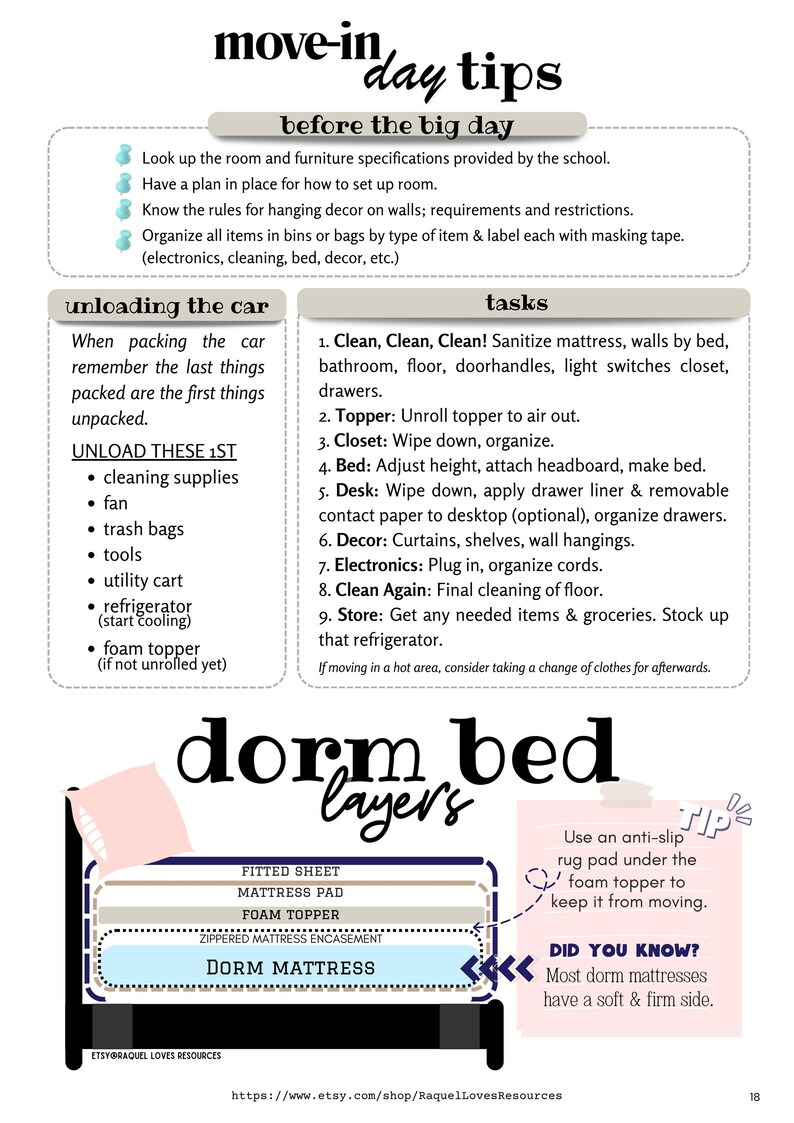 College Dorm Packing Checklists, Planners & More (PDF Download) - Etsy