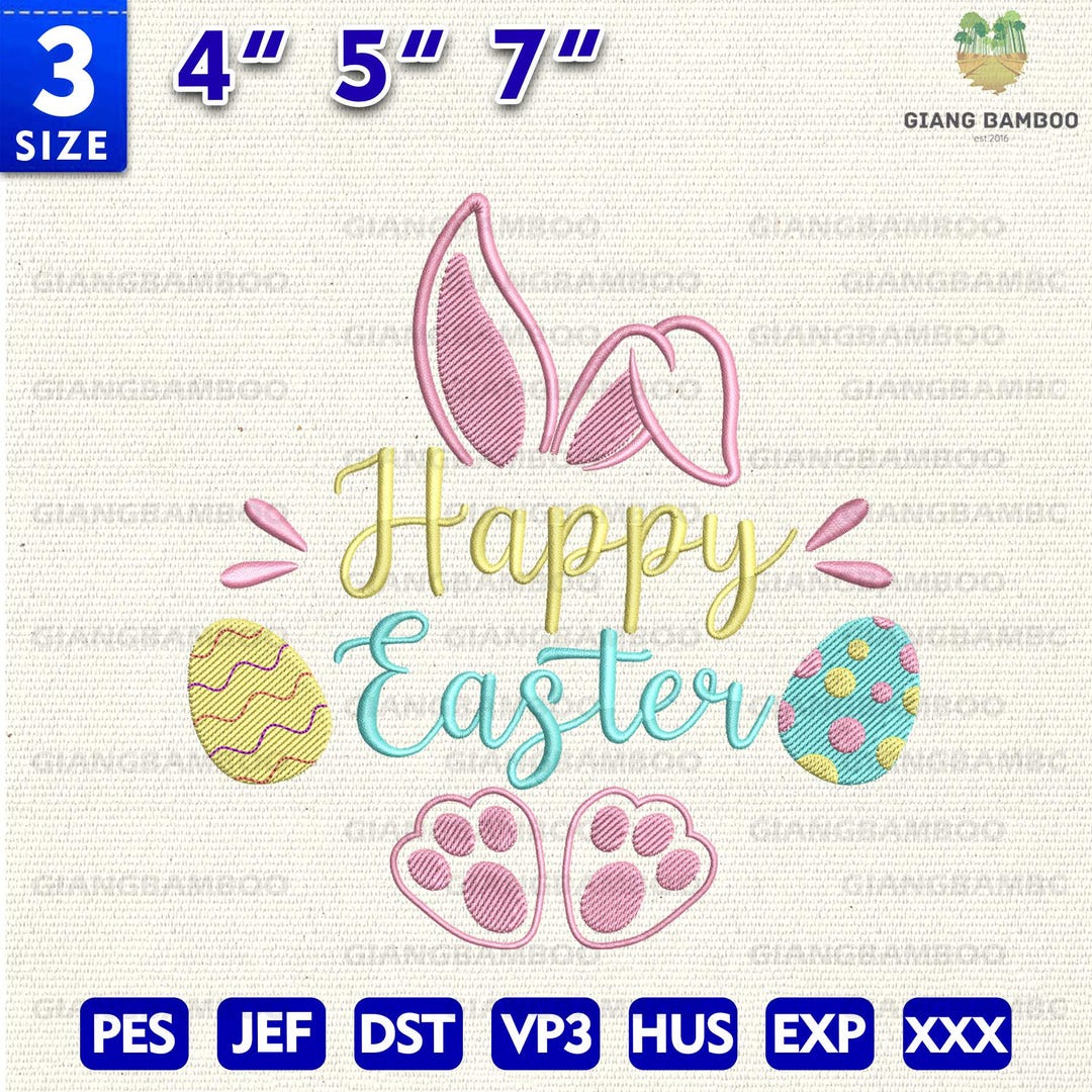 Happy Easter Embroidery Design, Easter Bunny Embroidery Design, Easter ...