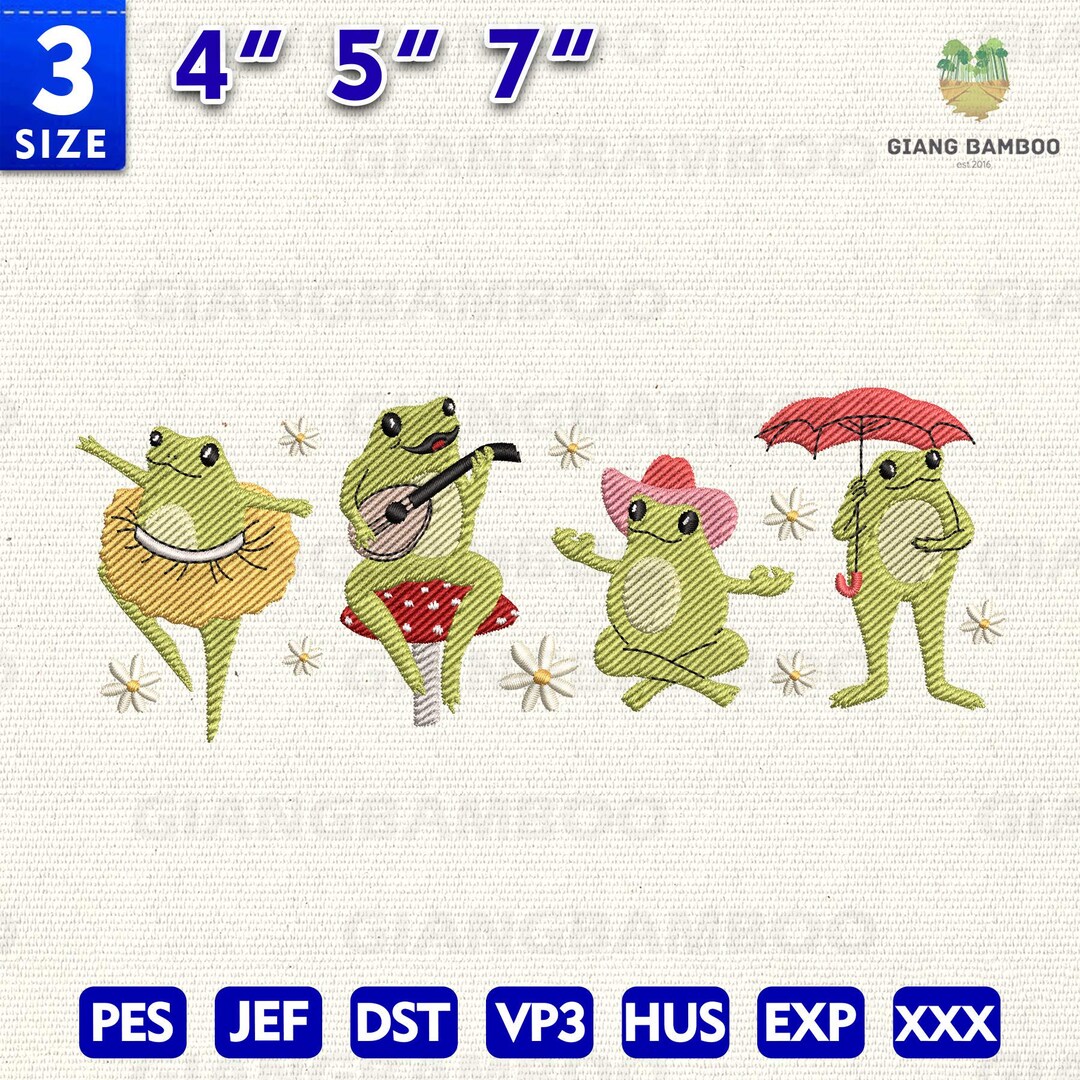 Three Frogs Embroidery Design, Embroidery Frog 3 Size, Cute Amphibian ...